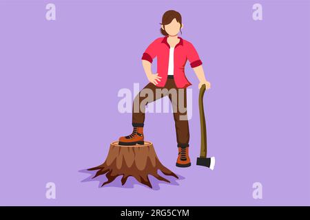 Character flat drawing strong beautiful woman lumberjack with axe ...