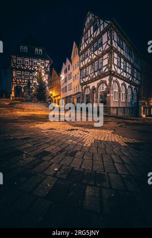 beautiful half-timbered houses in Germany. Historic city center ...
