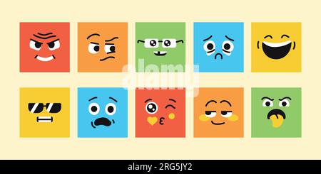 Characters color elements. Mascots of emotions. Square abstract faces ...
