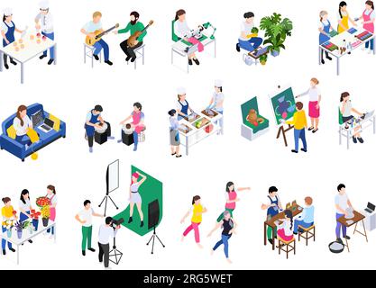Free course icons set isometric vector. Virtual class. Computer ...