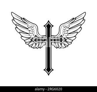 beautiful Christian cross with outstretched angel wings and open bible ...
