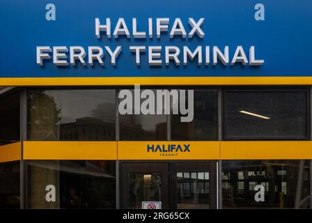 Halifax Ferry Terminal sign at the waterfront boardwalk in Halifax ...