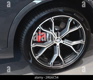 Spare wheel and tyre mounted on the offside wing of a 1932 Cleghorn ...
