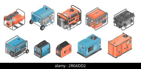 Electric generator realistic set with isolated icons of portable and ...