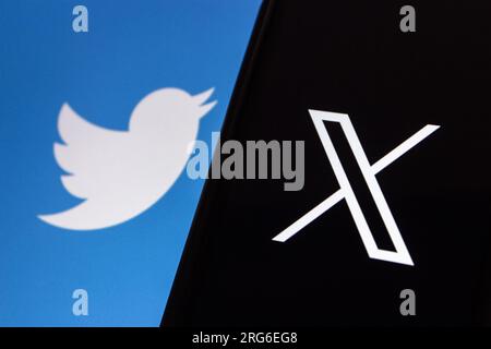 Vancouver, CANADA - Aug 7 2023 : Conceptual image of Elon Musk’s X logo ...