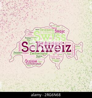 Switzerland map design. Country names in different languages and map ...