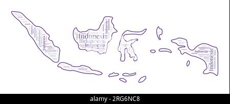 Indonesia shape with country names word cloud in multiple languages ...