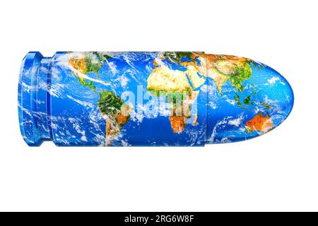 Bullets with Earth Globe. 3D rendering isolated on white background ...