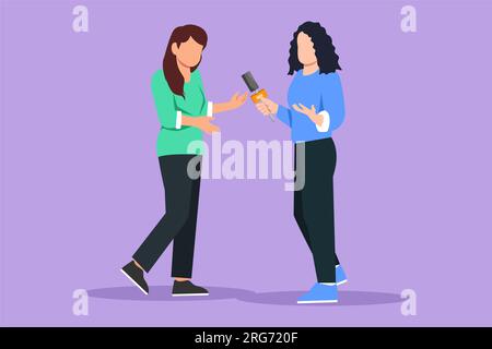 Character flat drawing beautiful TV presenter woman interviewing ...