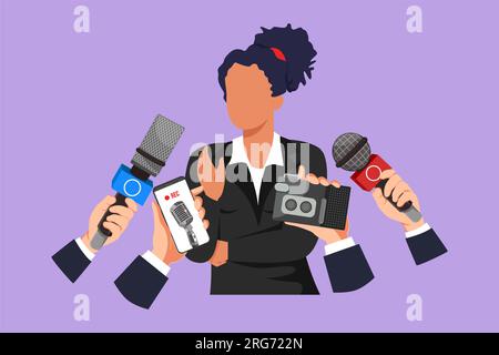 Cartoon flat style drawing of interview people. Man with microphones ...