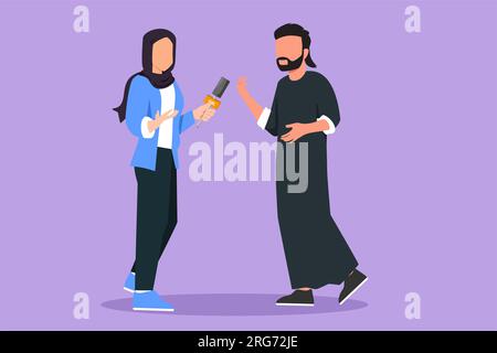 Character flat drawing beautiful TV presenter woman interviewing ...