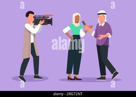 Graphic flat design drawing correspondent, reporter and operator. News ...
