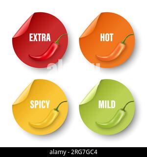 Realistic Vector Round Stickers with Spicy Chili Pepper Levels. Red ...