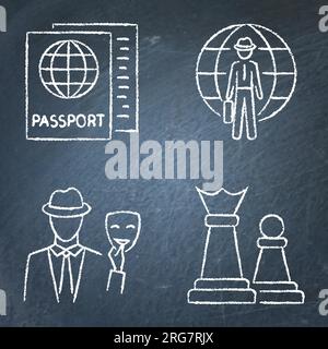 Diplomacy and spy agent icon set in flat style. Vector illustration ...