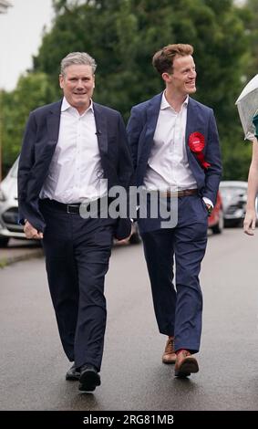Labour candidate Alistair Strathern (left) arrives at Shefford Town ...