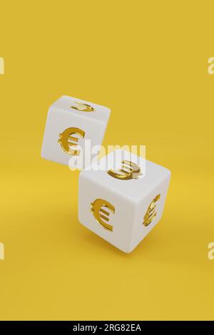 Two dice with golden euro signs with copy space. 3d illustration Stock ...