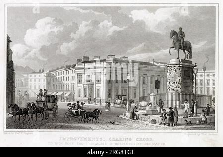 A street scene in Charing Cross showing someone using a water pump ...