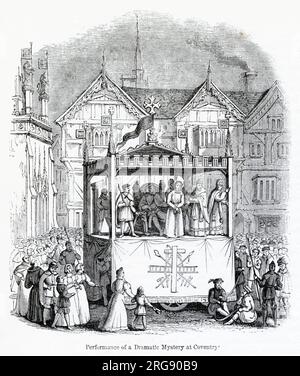 Performance of a Mystery Play at Coventry England 1500s. Hand-colored ...