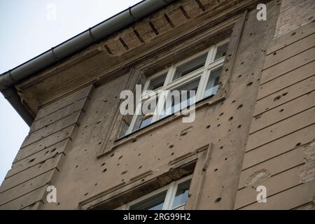 Landscape of war destroyed buildings with bullet holes in Mitte Berlin ...