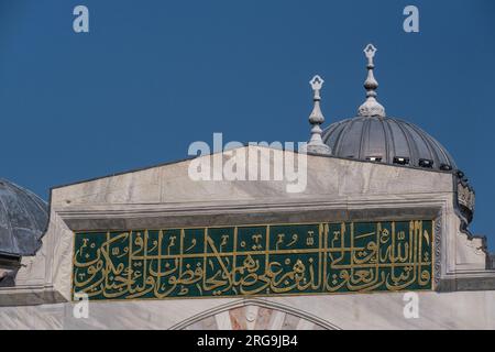 Istanbul, Turkey, Türkiye. Calligraphy and Blue Iznik Tiles in the Blue ...