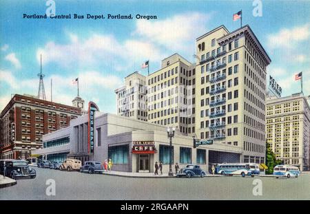 Portland Central Bus Depot, Portland, Oregon , Tichnor Brothers ...