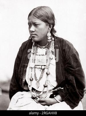 Vintage 19th century photograph - Bhutia girl. The Bhutia constitute a ...