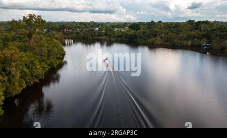 AMAZON RIVERS, SURROUNDED BY DENSE JUNGLE, THE MEANDERS ARE OBSERVED ...