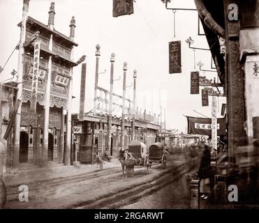 A photograph of a street scene in Beijing, China, showing urban ...