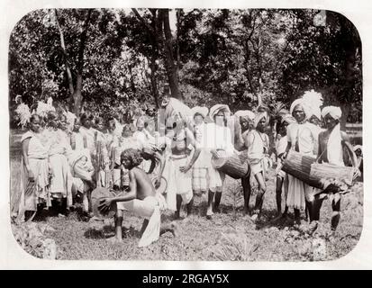 Vintage 19th century photograph: Kola tribal dancers, Munda-speaking ...