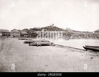 Boats on the beach, Chefoo (Yantai) China, c.1880's Stock Photo - Alamy