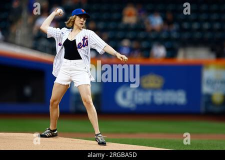Actress Chloe Grace Moretz throws out the first pitch before of a ...