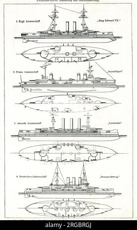 French Navy pre-dreadnought battleship 'Bouvet', commissioned in 1898 ...