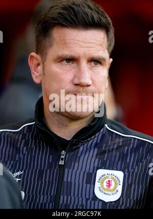 Crewe Alexandra manager Lee Bell celebrates winning the penalty shoot ...