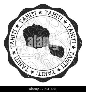 Tahiti Badge. Round logo of island with triangular mesh map and radial ...