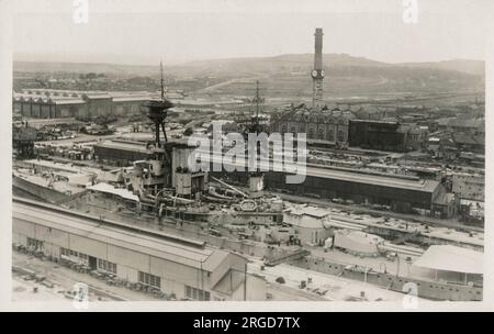 HMS Resolution a Revenge-class battleship in dry dock at Plymouth . 20 ...