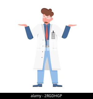 Confused scientist man. Thinking science researcher with hands up ...