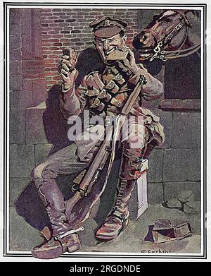 British soldier eating rations at the Front, WW1 Stock Photo - Alamy
