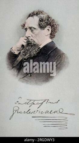 A portrait of the English writer Charles Dickens with friends and ...