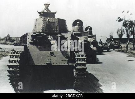 Japanese tanks and armoured vehicles on the road to Nanking. Date: 1937 ...