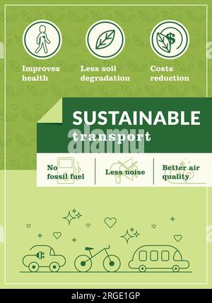 Green vertical ecological sustainability poster with flat icons Vector ...