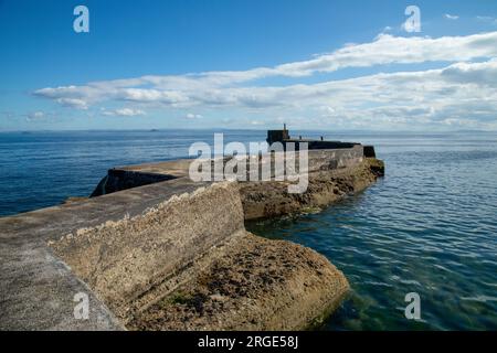 Saint Monan's zig zag pier in Fife with blue ocean and sky Stock Photo ...