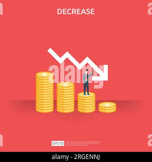 business finance crisis concept. money fall down symbol. arrow decrease ...