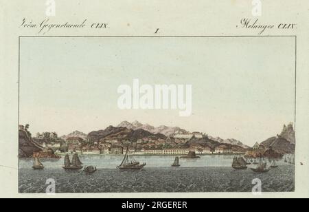 View of the port town of Macau, China, circa 1800s. Portuguese colony ...