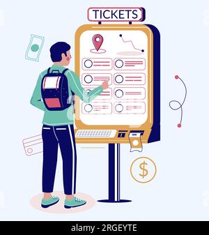 Ticket buying at self service check in cartoon flat illustration Stock ...