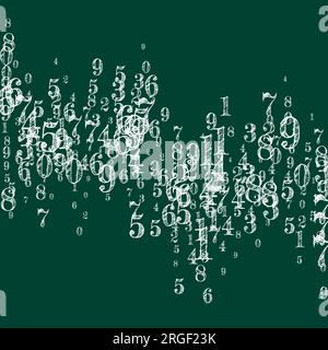 Scattered numbers. White chalk digits flying chaotic. Back to school ...