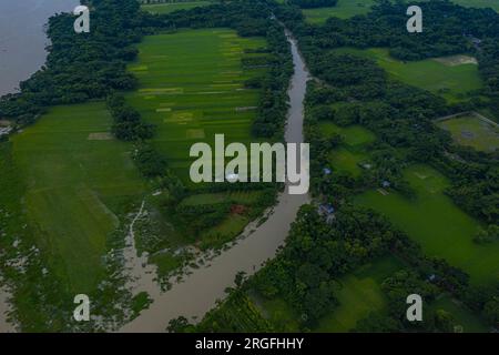 Aerial view of the Dhanshiri River in the Jhalakathi District of ...