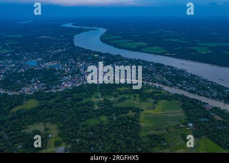 Aerial view of the Jhalakathi district town between Sugondha River and ...