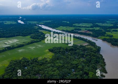 Aerial view of the Gabkhan Channel at Jhalakathi in Bangladesh. it is ...