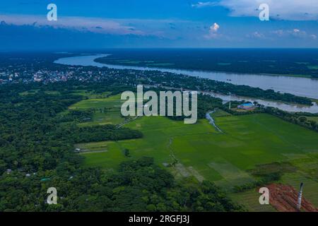 Aerial view of the Jhalakathi district town between Sugondha River and ...