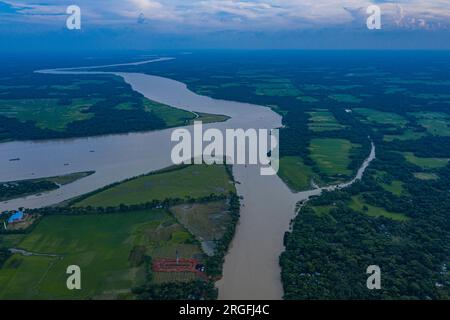 Aerial view of the Dhanshiri River in the Jhalakathi District of ...